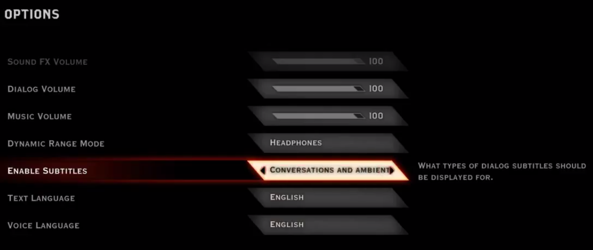 Dragon Age Inquisition subtitle settings – Game Accessibility Guidelines