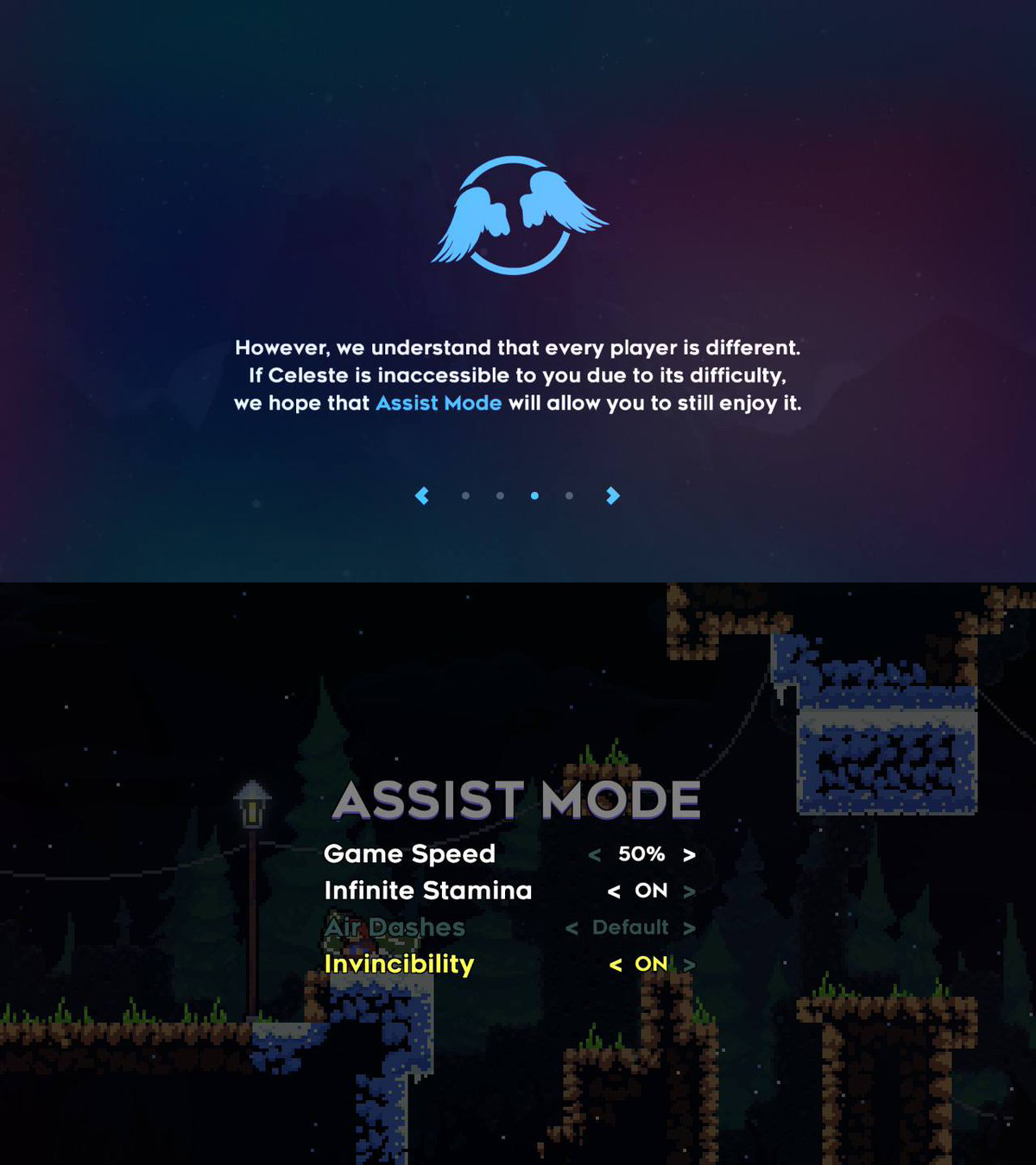 Celeste assist mode – Game Accessibility Guidelines